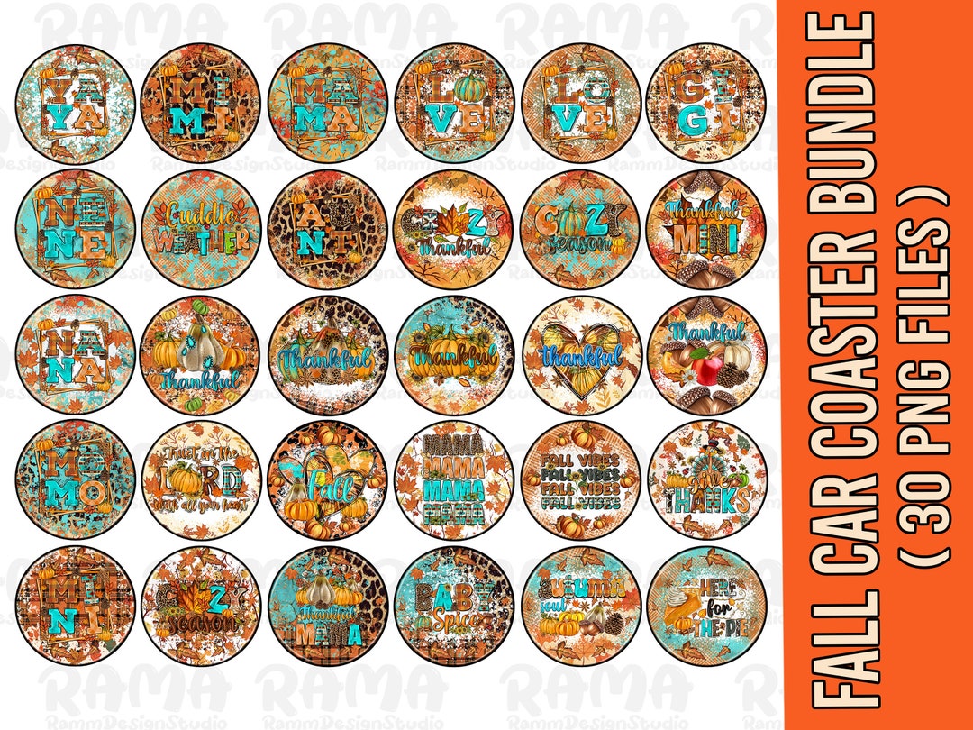 Fall Car Coaster Png Sublimation Design Bundle, Hello Fall Png, Glitter ...