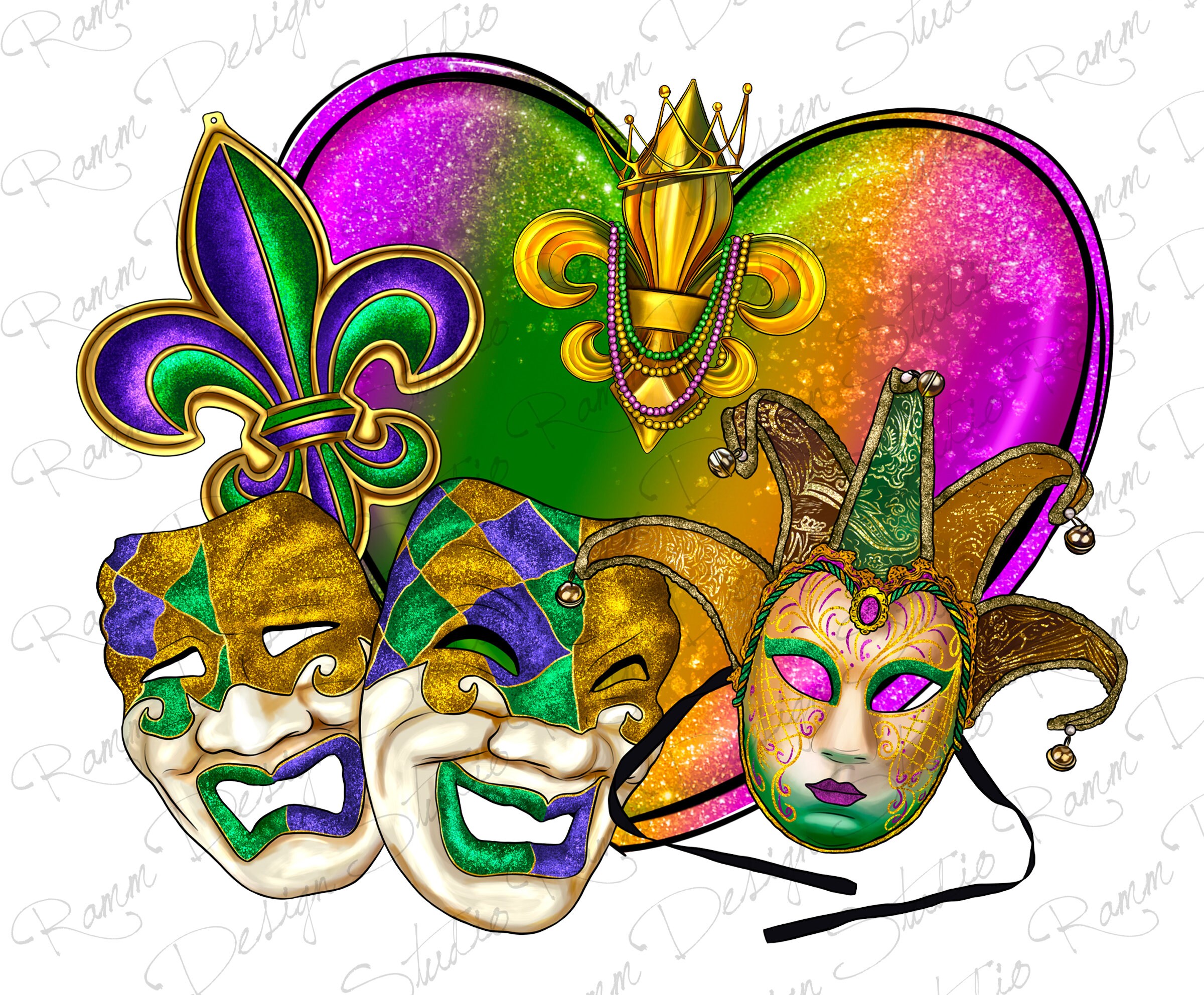 Mardi Gras Masks With Heart Png Sublimation Designhappy Mardi Gras Heart Pngmardi Gras Mask