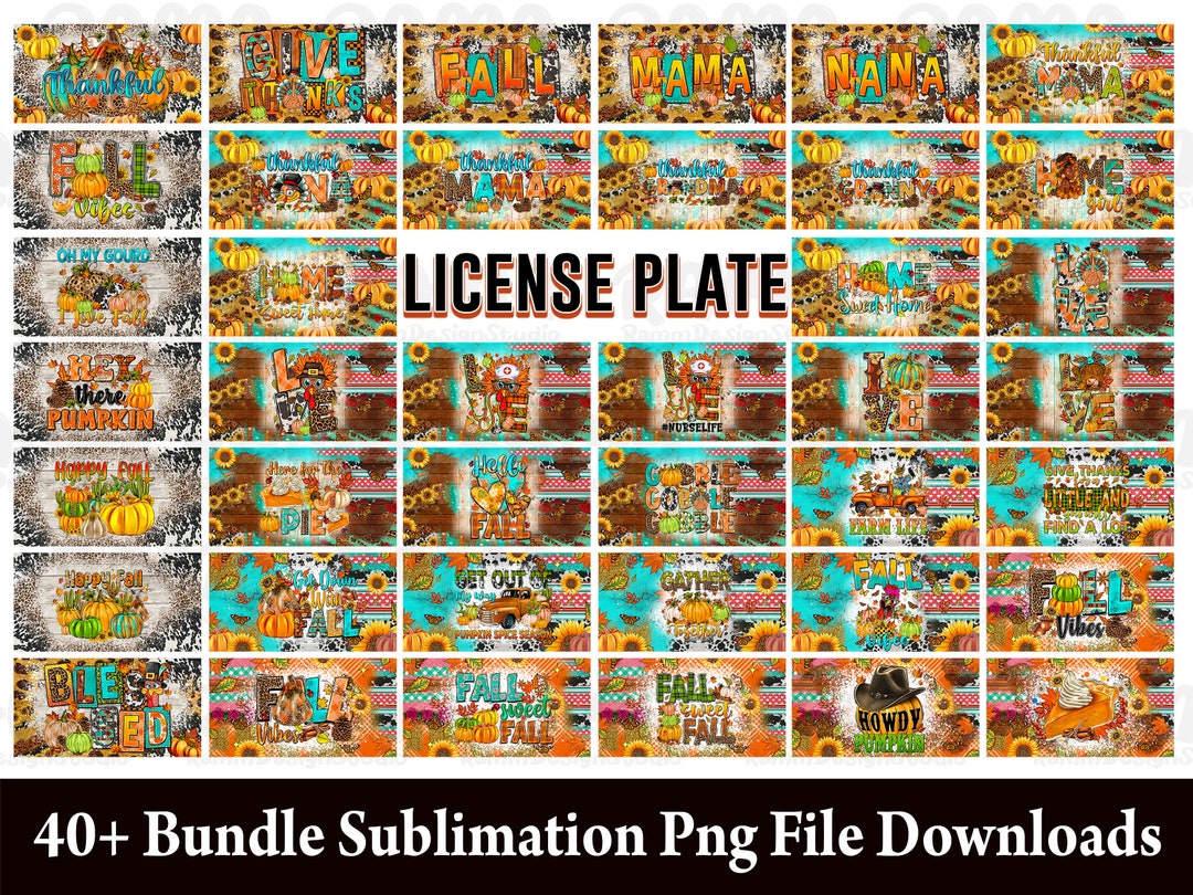 40 Fall License Plate Sublimation Design Bundle, License Plate Bundle ...