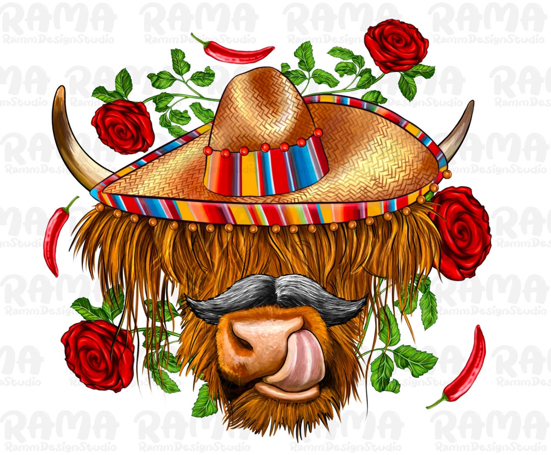 Mexican Highland Cow Png Sublimation Design, Highland Cow Png, Mexican ...