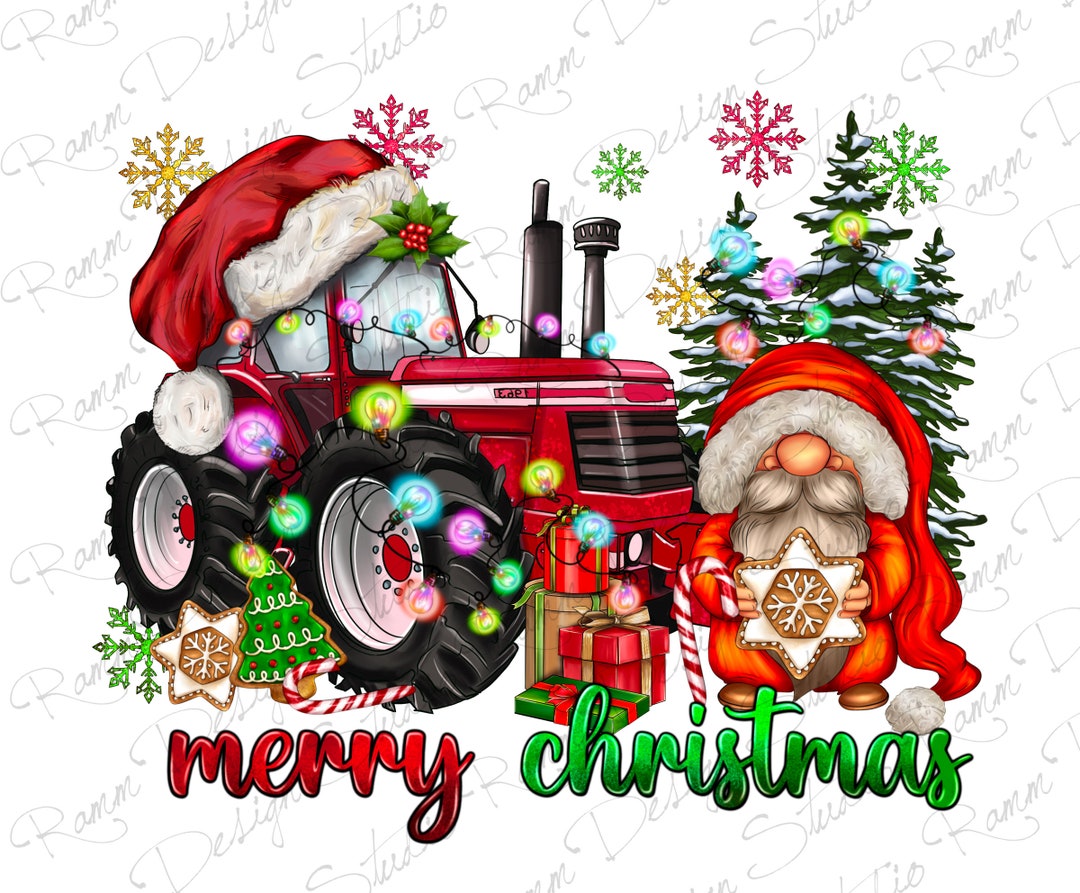 Merry Christmas Tractor With Gnome Png Sublimation Design,christmas ...
