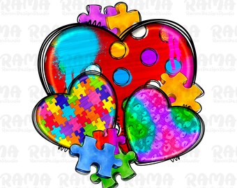 Autism Hearts Png Sublimation Design Download, Autism Awareness Png ...