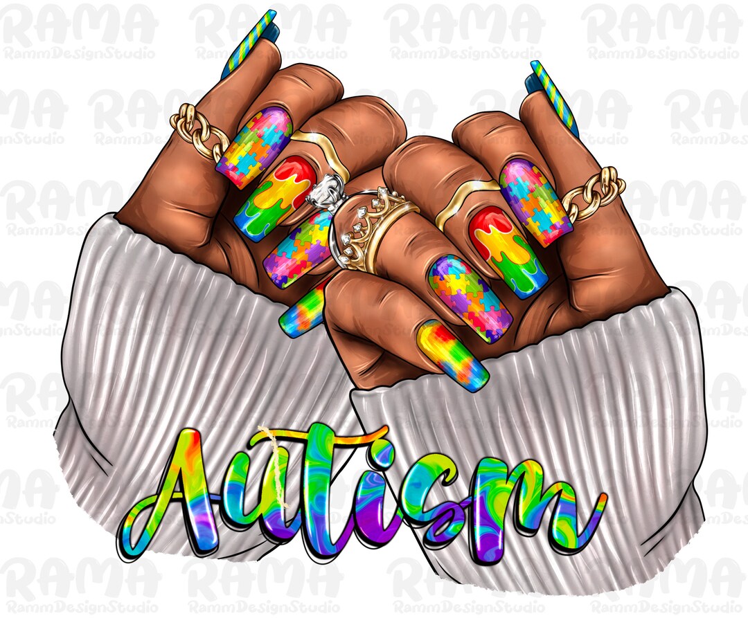 Black Woman Autism Nails Png Sublimation Design Black Woman - Etsy