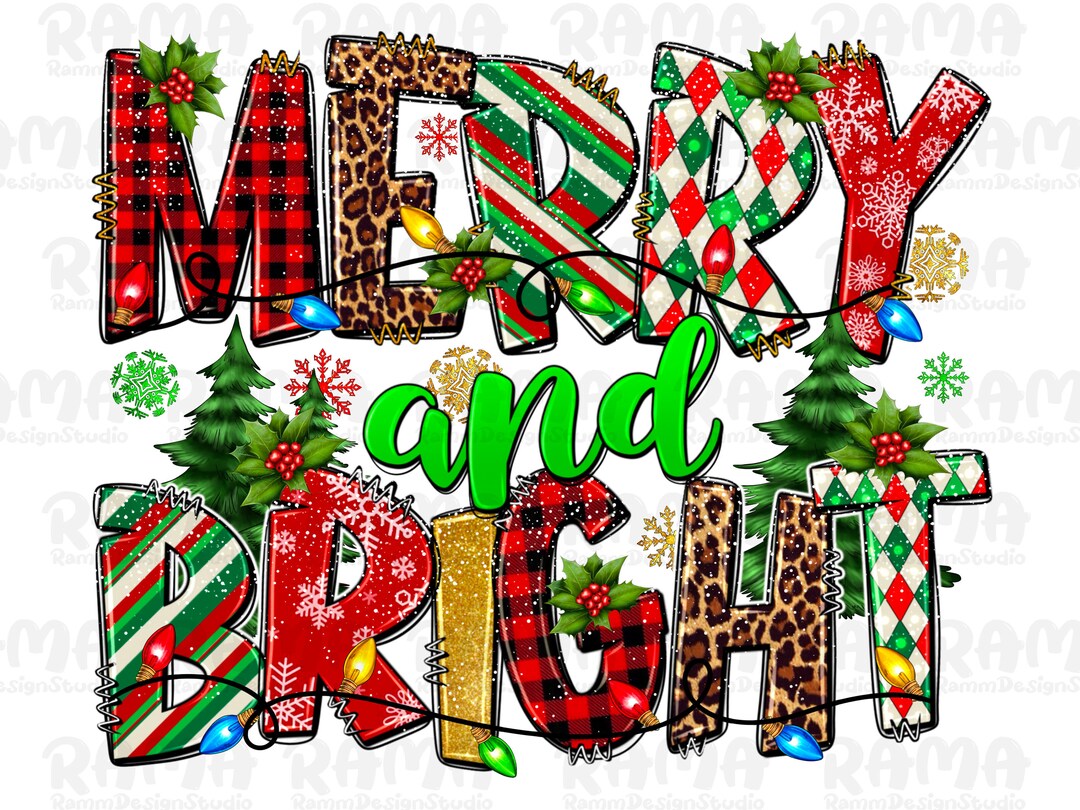 Merry and Bright Christmas Png Sublimation Design Download, Christmas ...