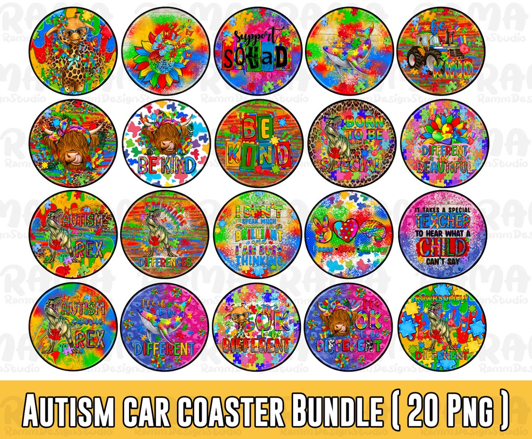 20+ Autism Car Coaster Png Sublimation Design Bundle, Autism Awareness ...