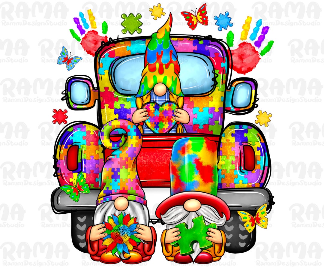 Autism Gnomes Truck Png Sublimation Design Download, Autism Awareness ...