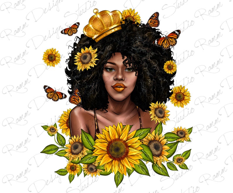 Afro Woman Sunflower Pngwoman Sunflower Pngsunflower - Etsy