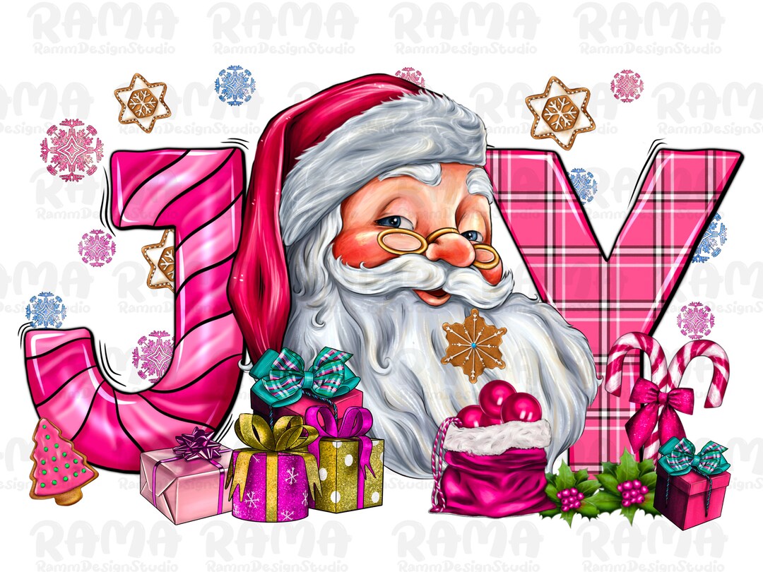 Pink Christmas Joy With Santa Png, Joy Black Santa Christmas Png ...