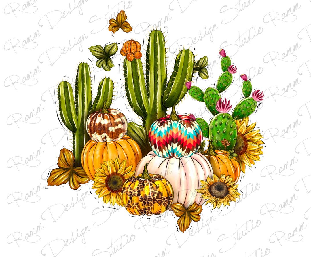 Cactus and Pumpkins Png Sublimation Design,fall Clipart,fall Cactus Png ...