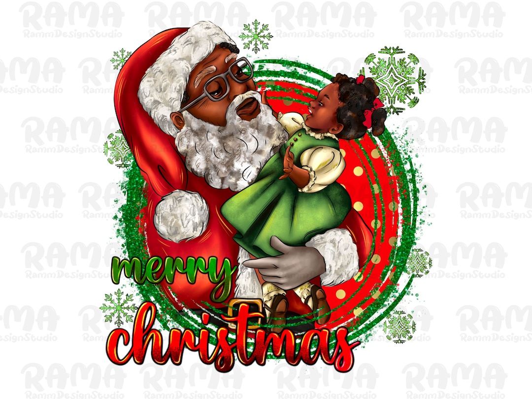 Merry Christmas Black Santa With Black Kid Girl Png Sublimation Design ...