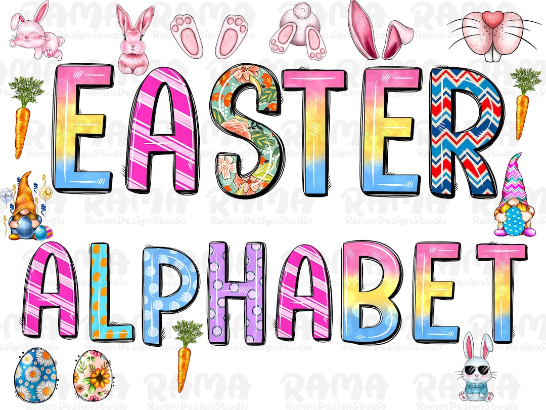 Easter Doodle Alphabet Bundle, Easter PNG Letters, Sublimation Design ...