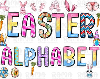Easter Doodle Alphabet Bundle, Easter PNG Letters, Sublimation Design ...