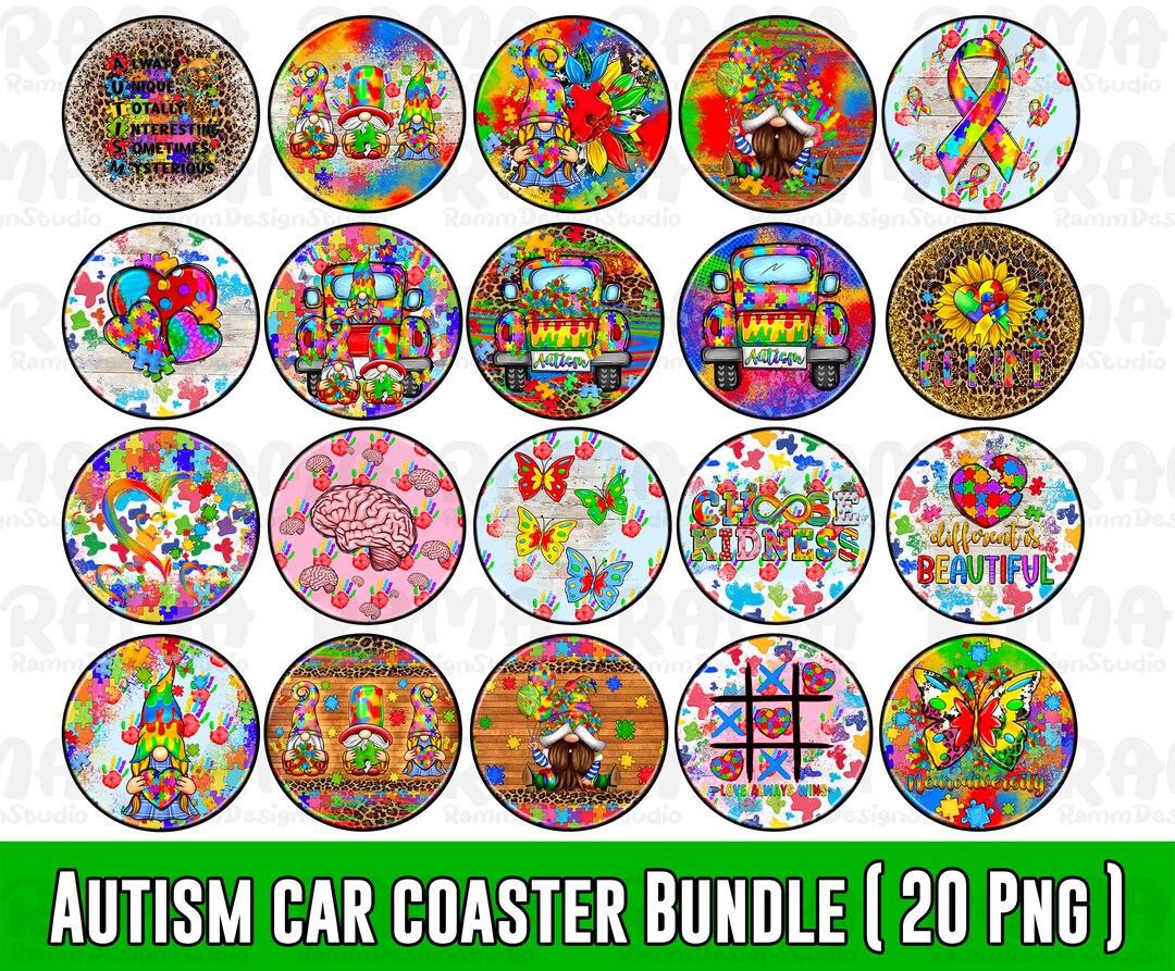 20+ Autism Car Coaster Png Sublimation Design Bundle, Autism Awareness ...