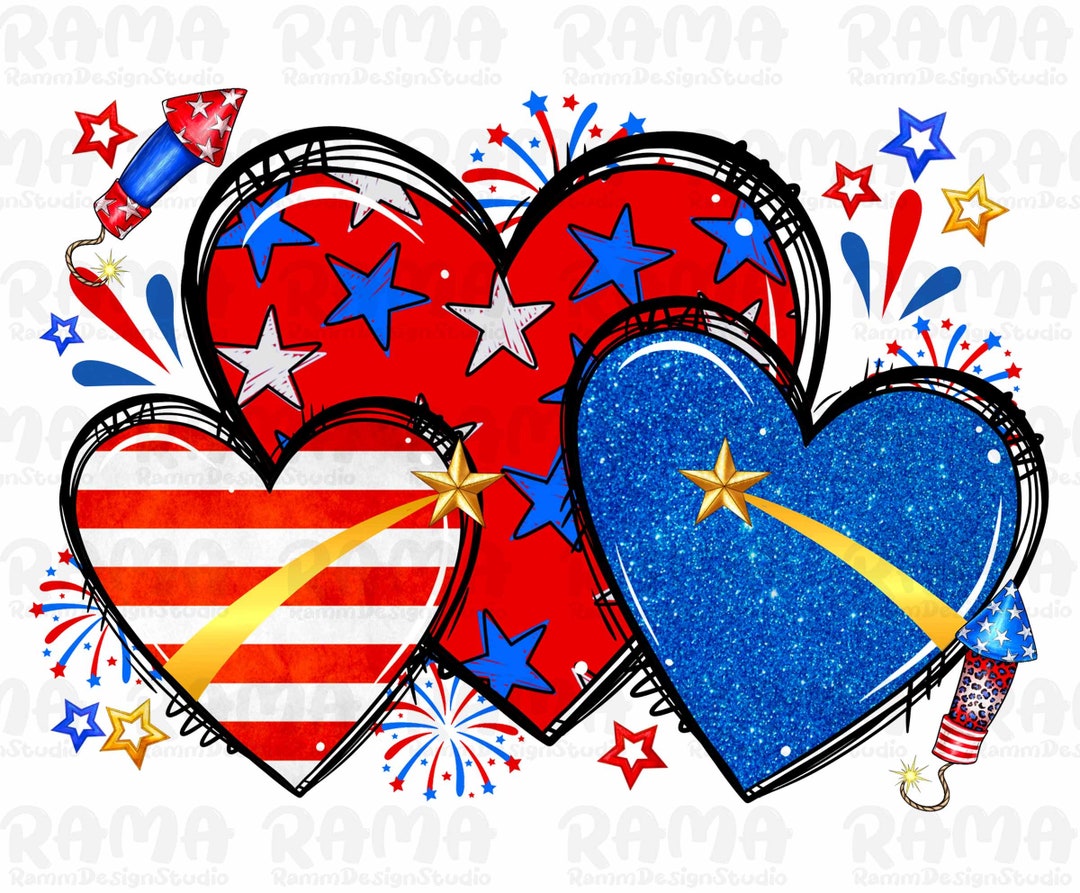 4th of July Hearts Png Sublimation Design Download, 4th of July Png ...