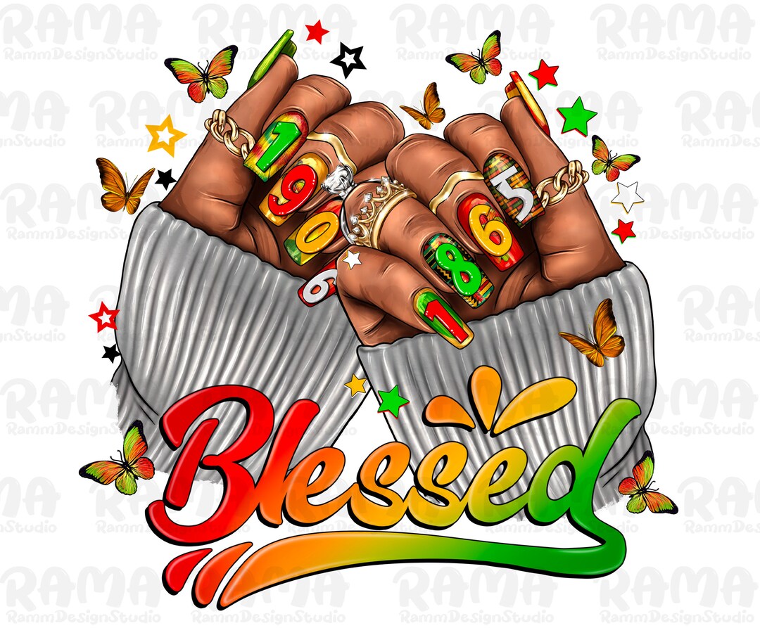 Black Woman Juneteenth Blessed Nails Png, Juneteenth Blessed Png ...