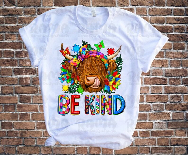 Be Kind Highland Cow Png Sublimation Design Download Autism - Etsy