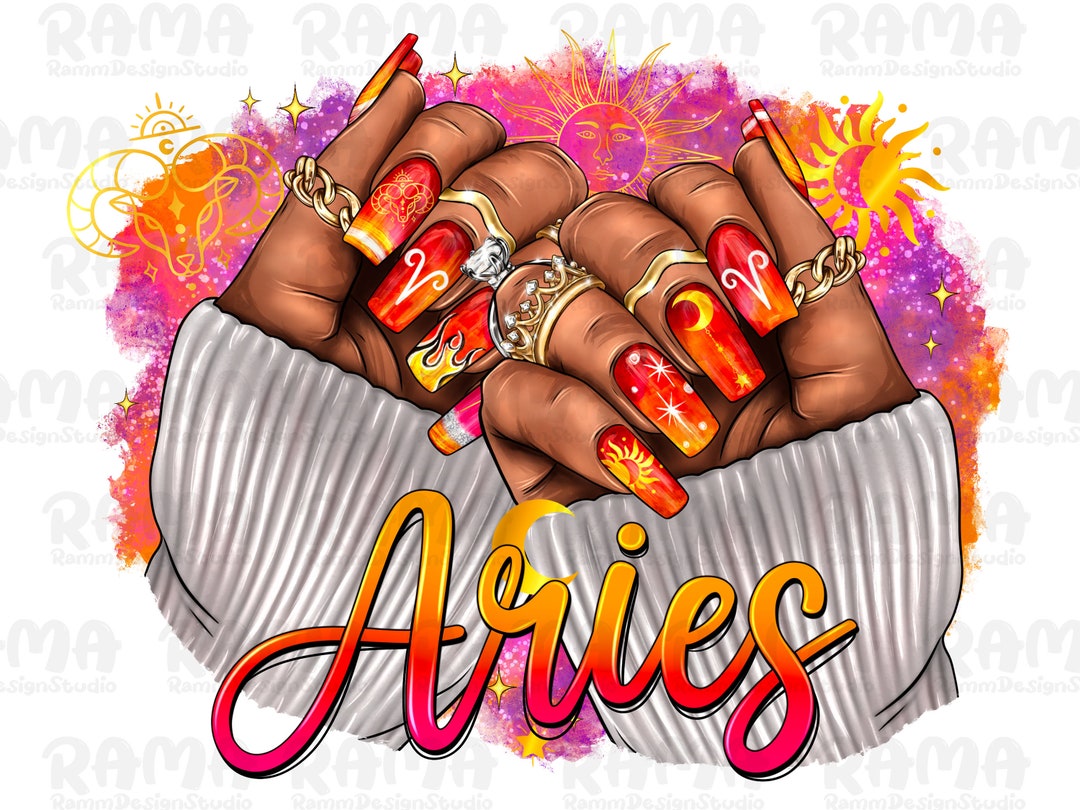 Aries Nails Black Woman Png Sublimation Design,aries Zodiac Png,horoscope Aries Png,aries Zodiac ...