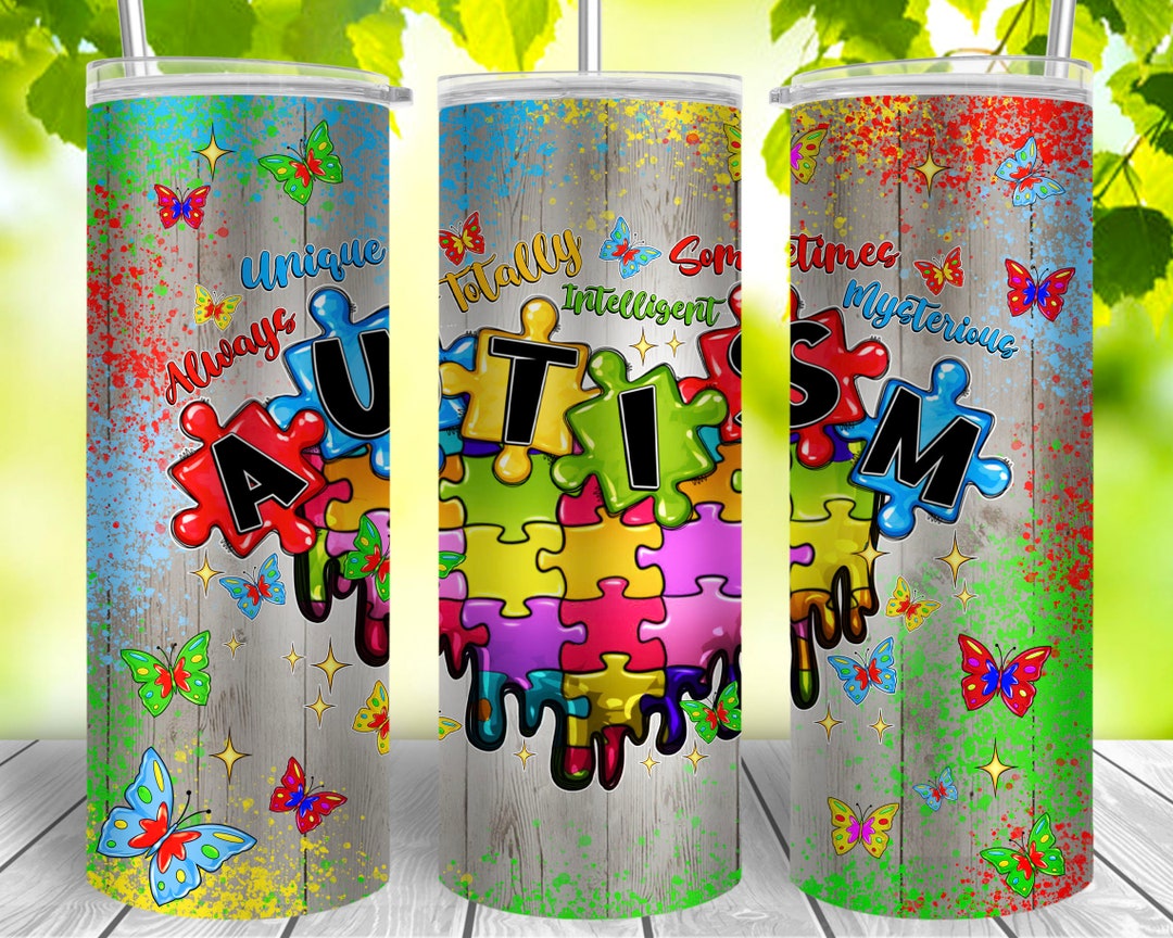 Autism Tumbler Template, Autism Hearts Png, Puzzle Hearts 20oz Skinny ...