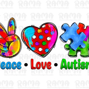 Peace Love Autism Png Sublimation Design Download, Autism Awareness Png ...