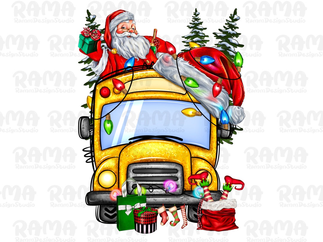 Christmas School Bus With Santa Png, Merry Christmas School Bus Png ...