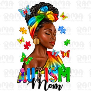 Autism Mom Png Sublimation Design Download, Autism Awareness Png, Black ...