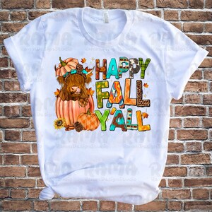 Happy Fall Y'all Highland Cow Png, Cow Png Sublimation Design, Fall ...