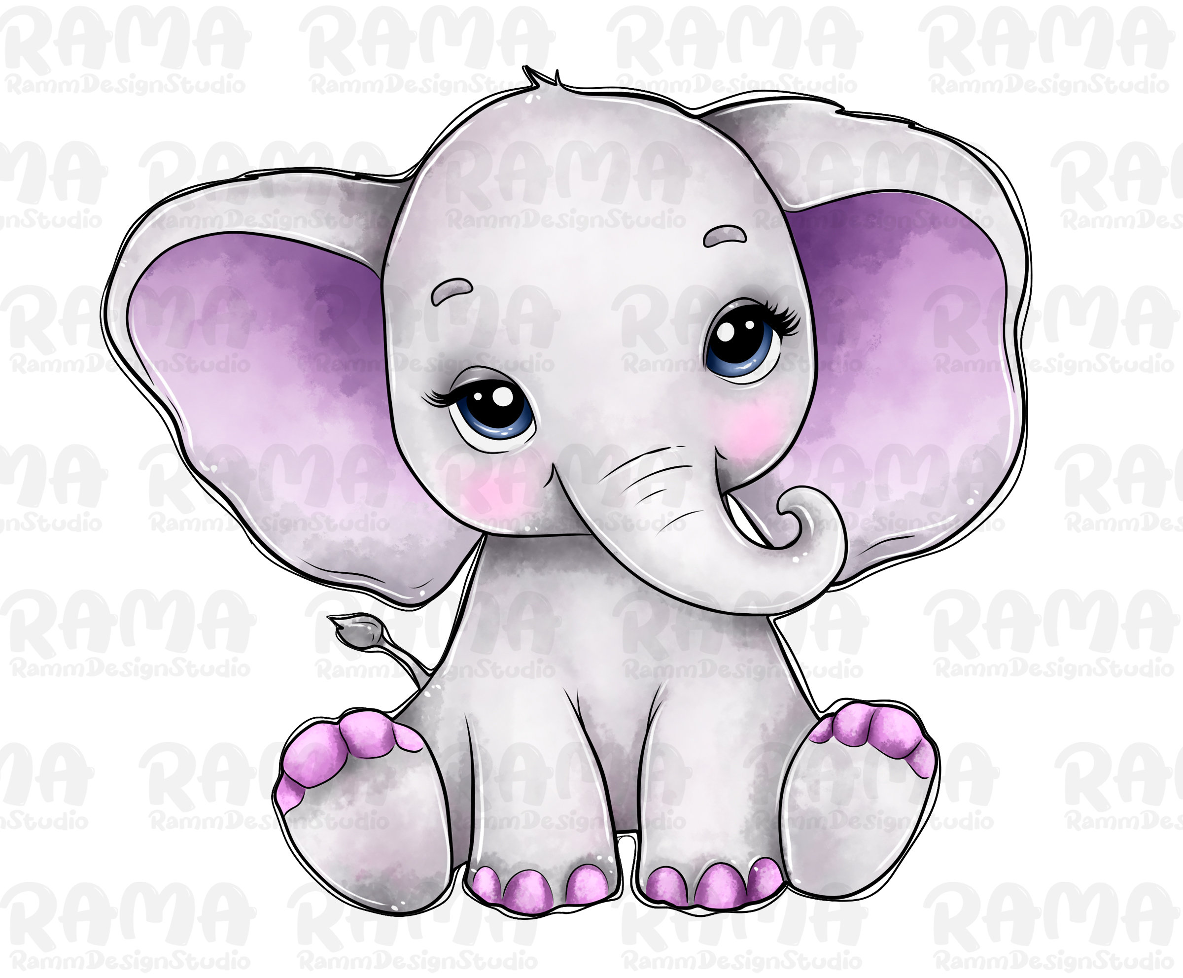 Cute Baby Elephant Cartoon Pink