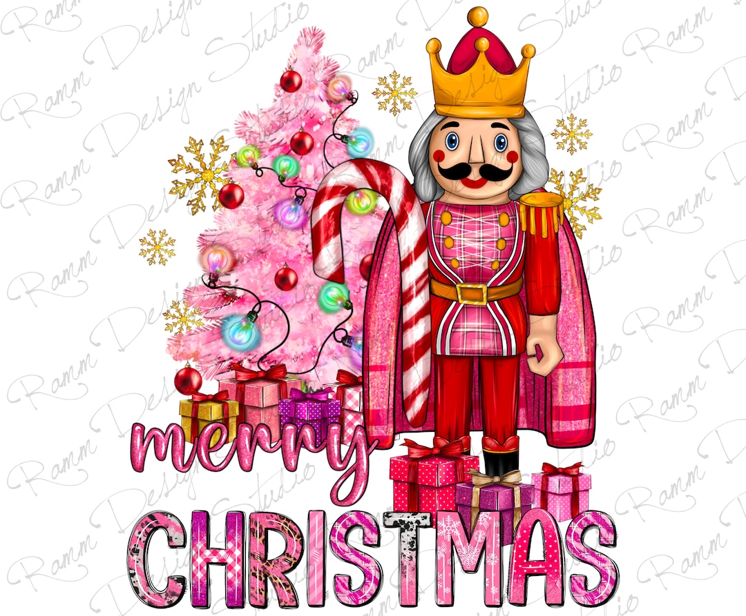Merry Christmas Pink Nutcracker With Tree Png Sublimation Design,merry ...