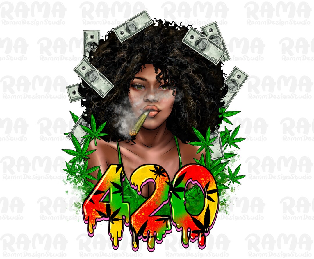 420 Afro Woman Png Sublimation Design Download, Black Woman Png, Cannabis Png, Smoking Afro ...