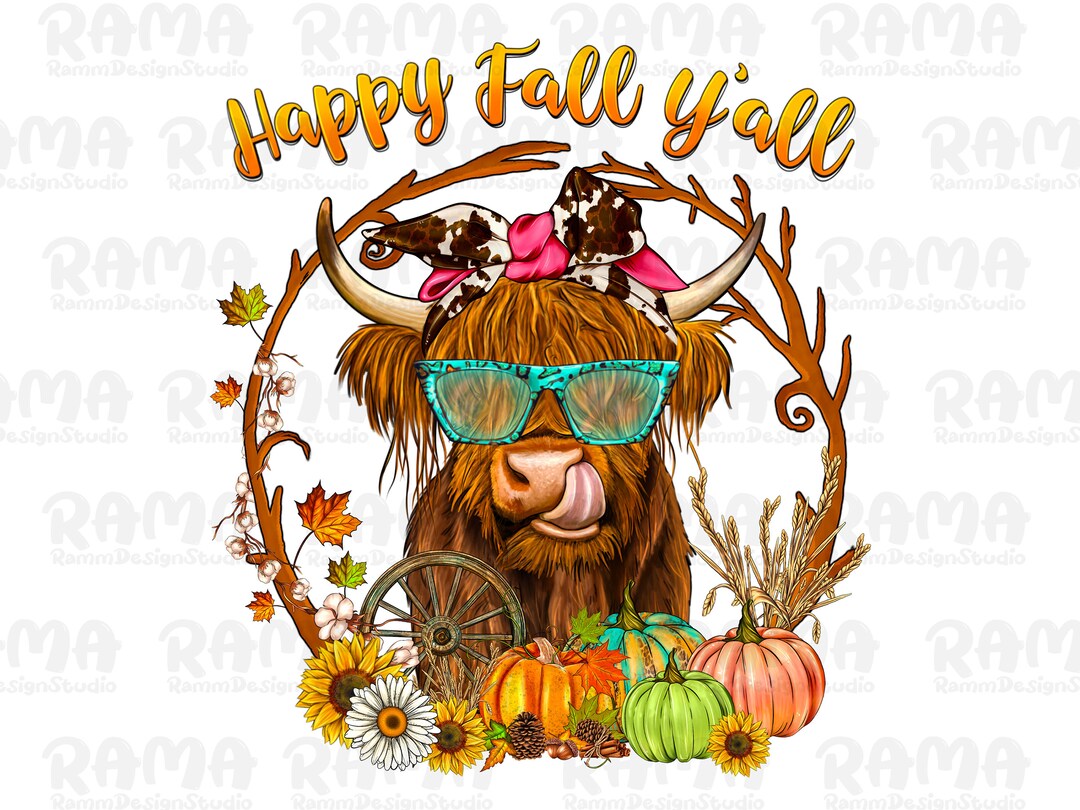 Happy Fall Y'all Cow Png, Cow Png Sublimation Design, Fall Vibes Png ...