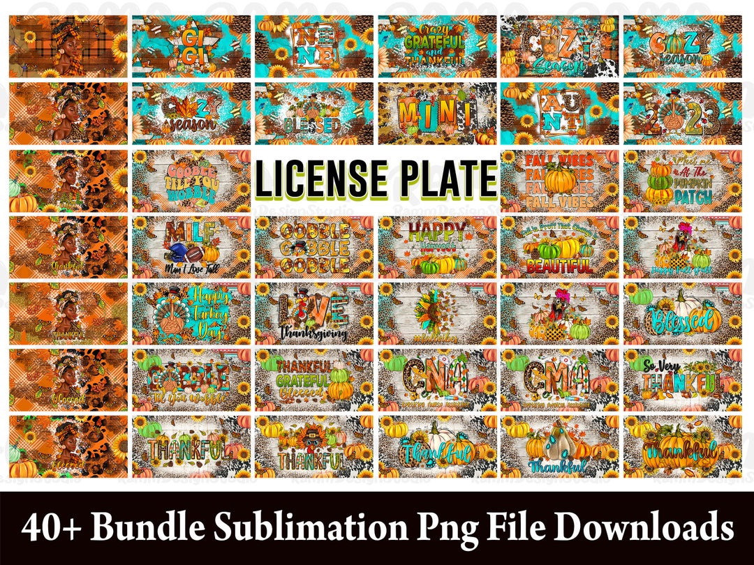 40 Fall License Plate Sublimation Design Bundle, License Plate Bundle ...