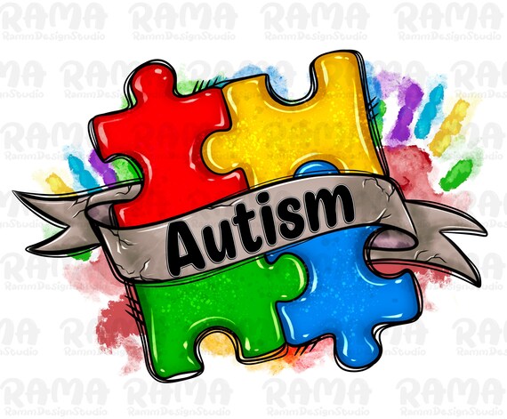 Autisme Puzzelstukje Clipart Autisme Tekst Met Witte Puzzelstukjes Op