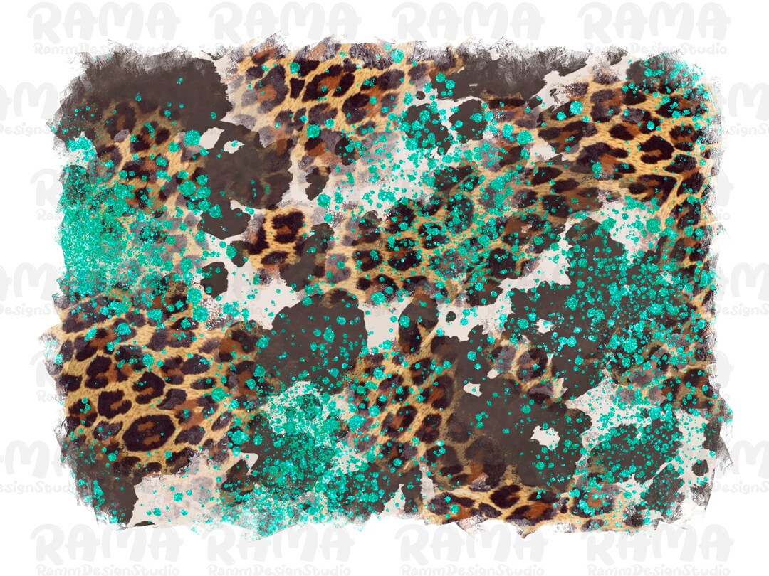 Cowhide Turquoise Glitter Background Png Sublimation Design, Western ...