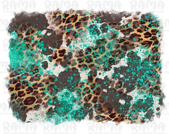 Cowhide Turquoise Glitter Background Png Sublimation Design, Western ...