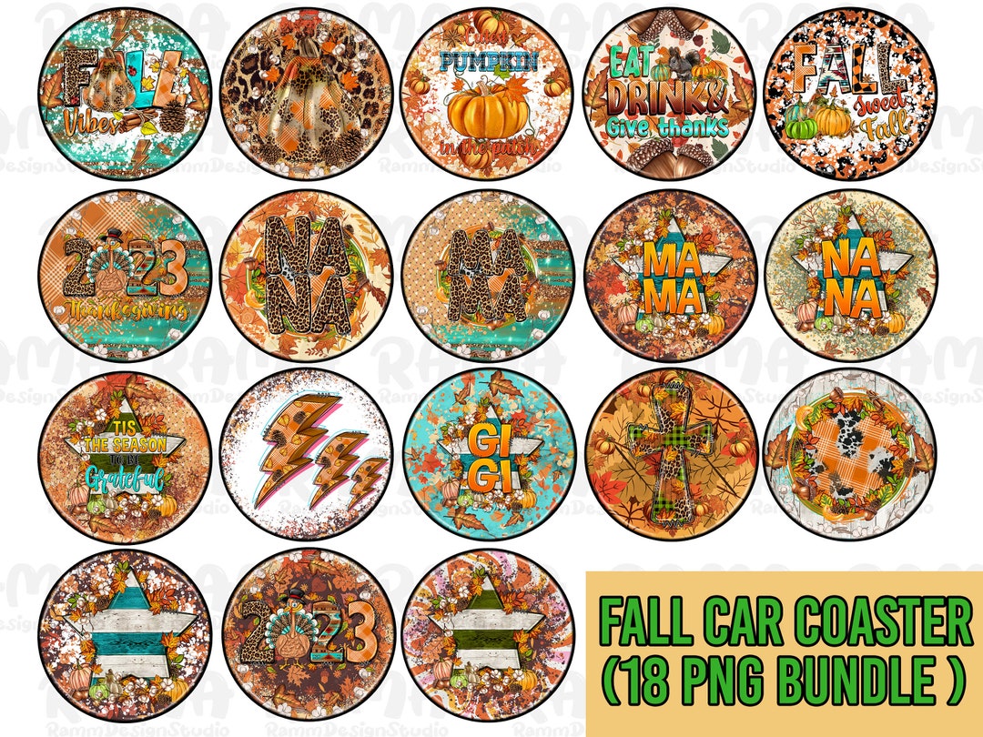 Fall Car Coaster Png Sublimation Design Bundle, Hello Fall Png, Glitter ...