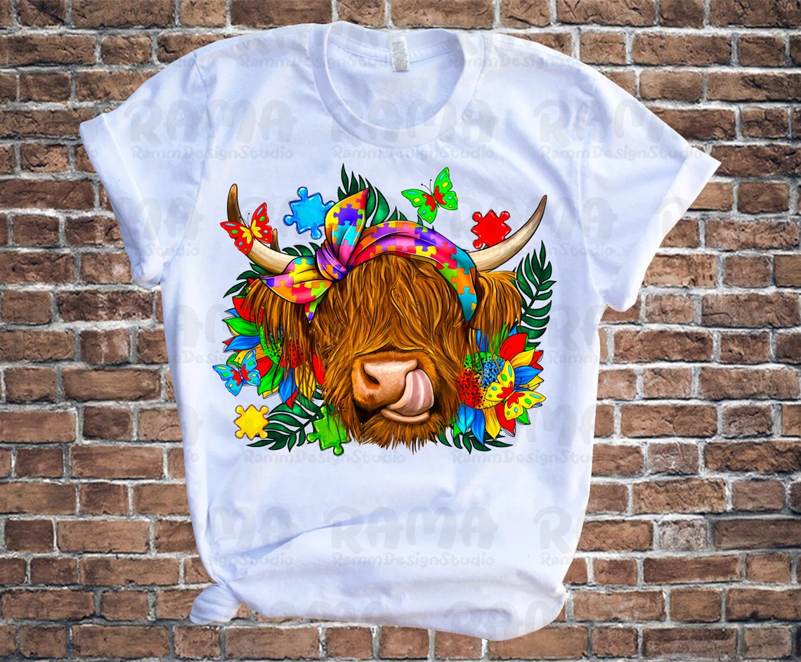 Autism Highland Cow Png Highland Cow Autism Awareness PNG - Etsy