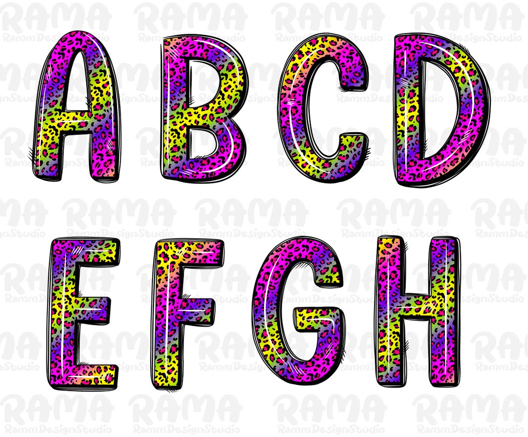 Rainbow Leopard Doodle Alphabet Letters PNG Bundle,leopard Letters,pink ...