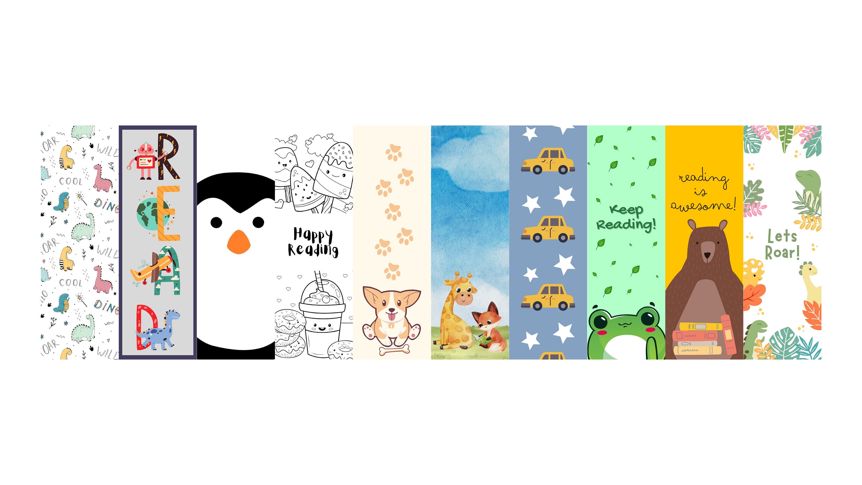 Set of 10 Printable Kids Bookmarks/kid-friendly Page Holders/book-lover ...