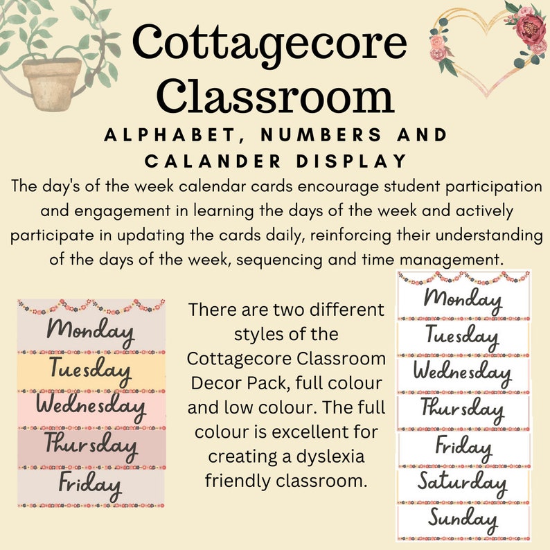 Cottagecore Inspired Classroom Decor Including: Calander Set, Number ...