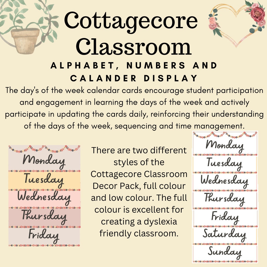 Cottagecore Inspired Classroom Decor Including: Calander Set, Number ...