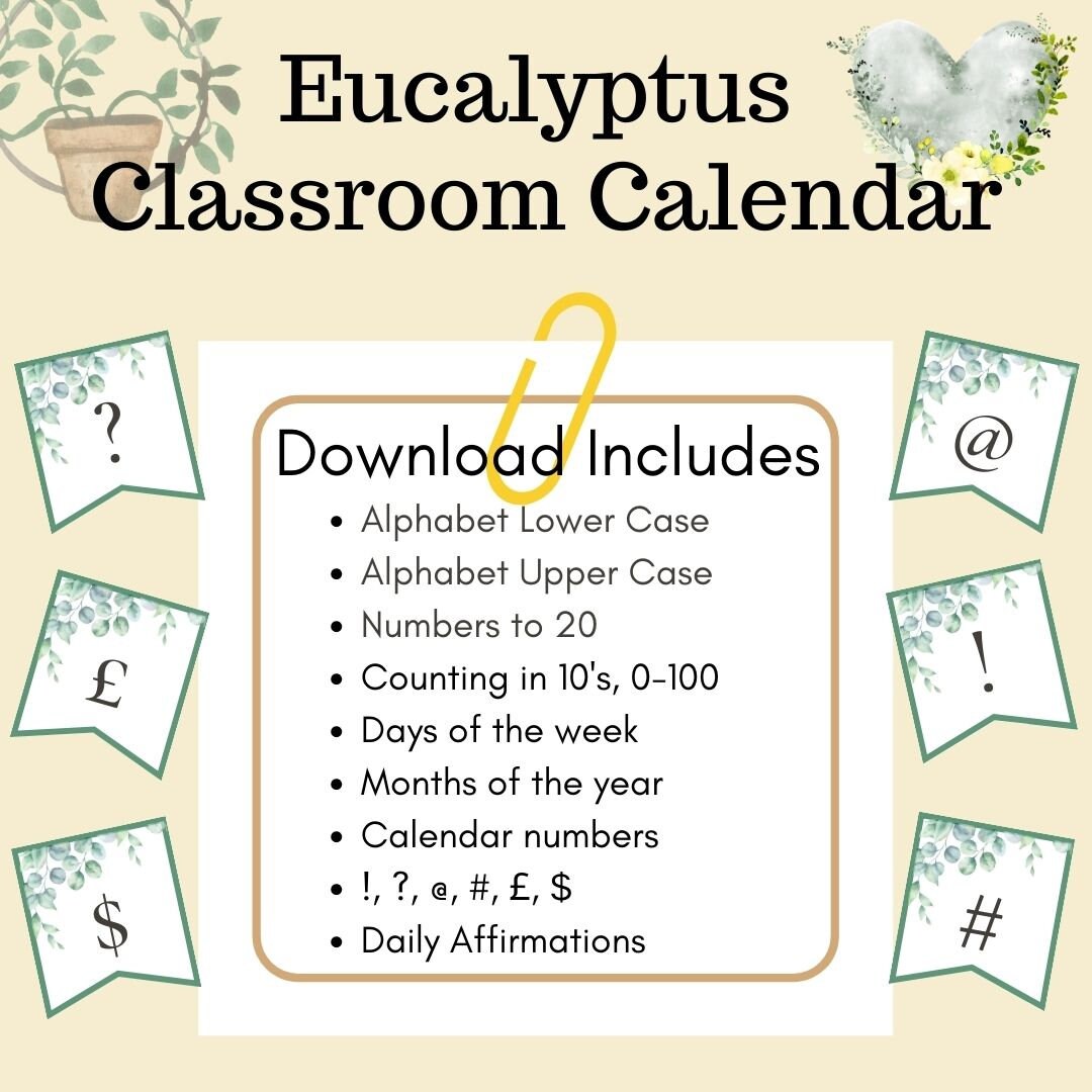 A Eucalyptus Themed Classroom Calendar Set With Upper and Lower Case ...