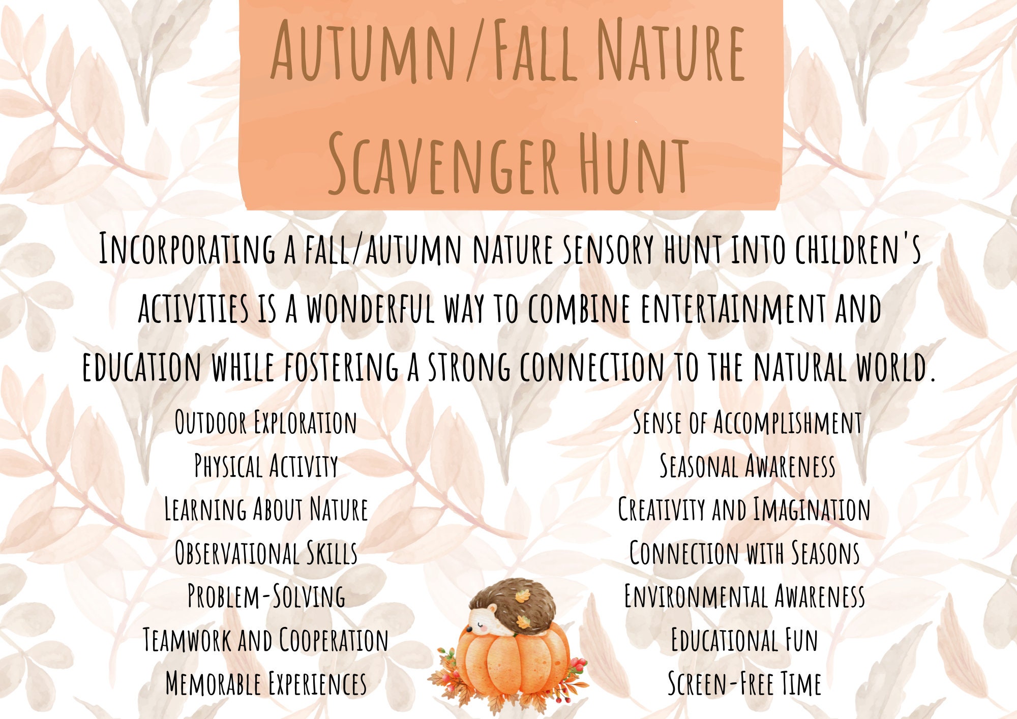 Autumn Sensory Hunt, Printable Activity for Kids, Explore Fall With ...