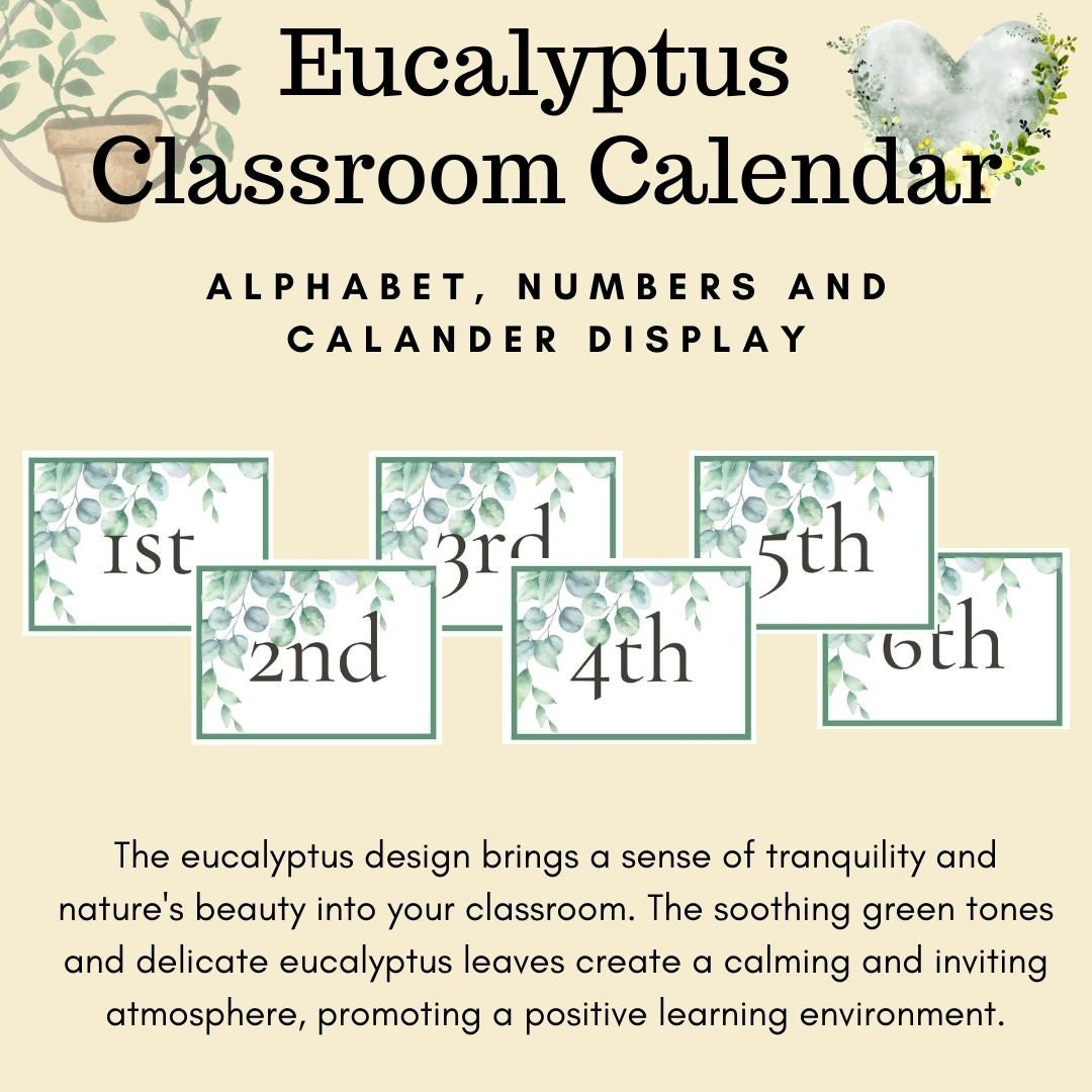 A Eucalyptus Themed Classroom Calendar Set With Upper and Lower Case ...