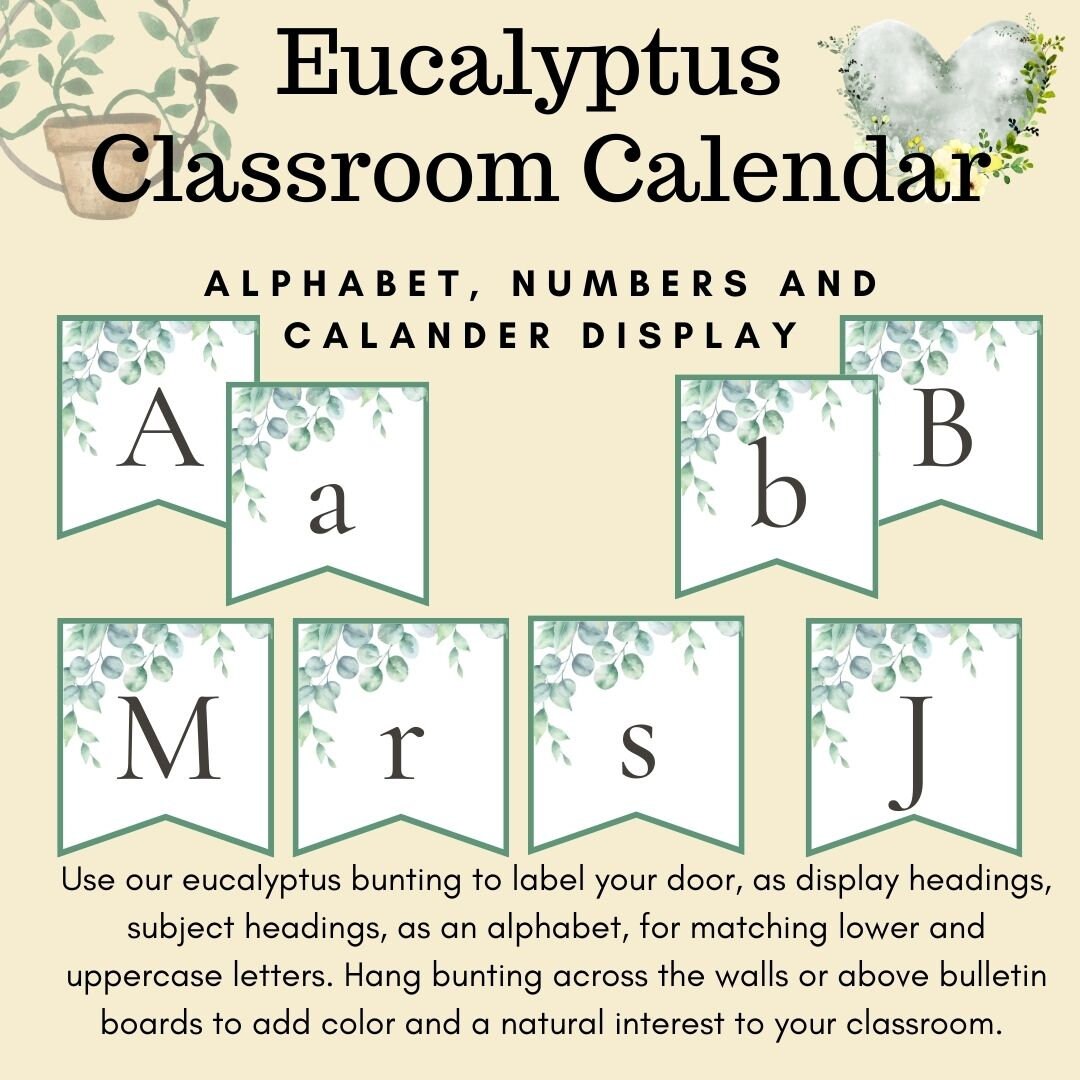 A Eucalyptus Themed Classroom Calendar Set With Upper and Lower Case ...