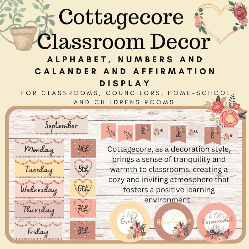 Cottagecore Inspired Classroom Decor Including: Calander Set, Number ...