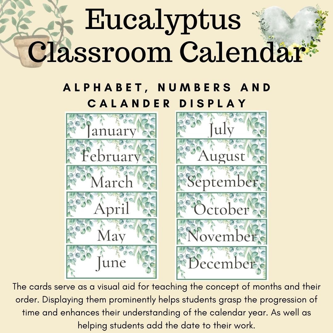 A Eucalyptus Themed Classroom Calendar Set With Upper and Lower Case ...