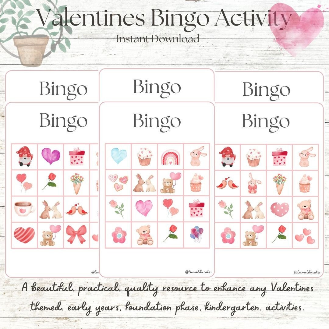 Valentines Bingo Activity for Home or School, Play in Pairs or Small ...
