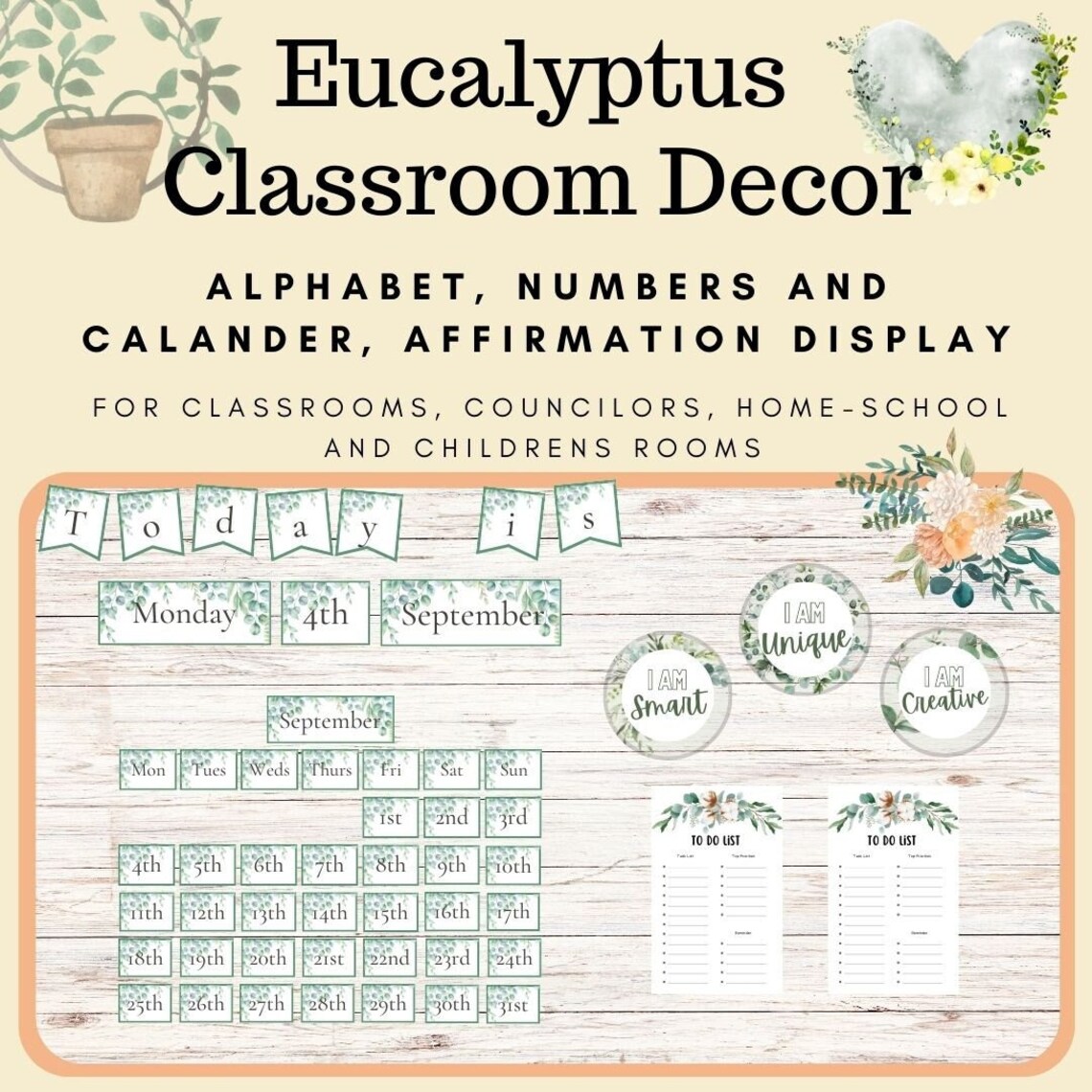 A Eucalyptus Themed Classroom Calendar Set With Upper and Lower Case ...
