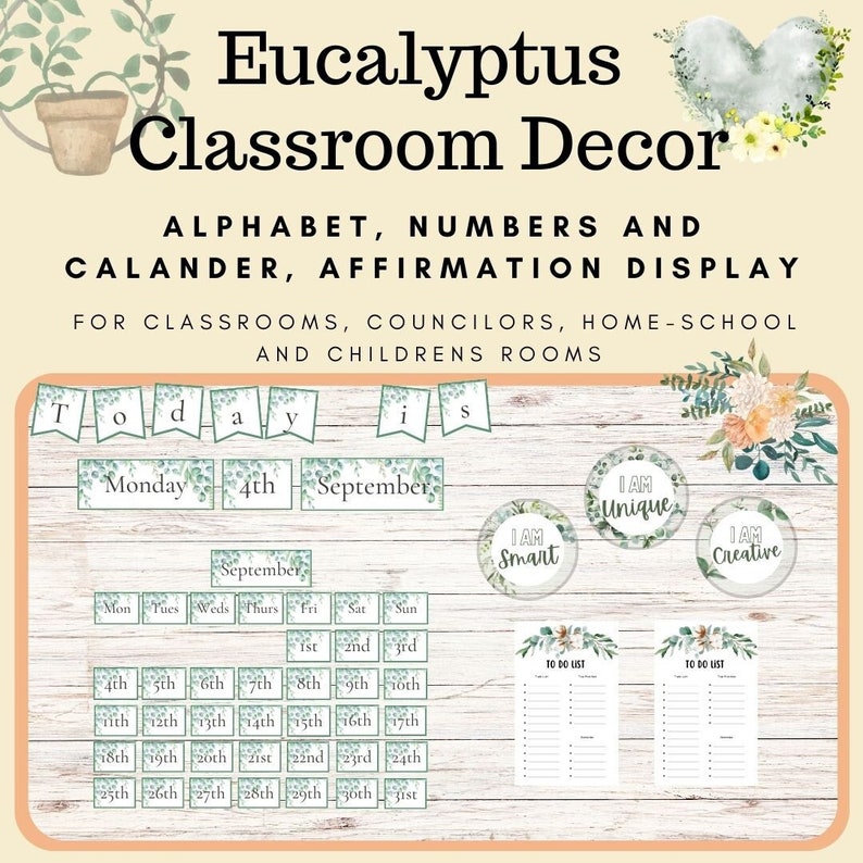 A Eucalyptus Themed Classroom Calendar Set With Upper and Lower Case ...