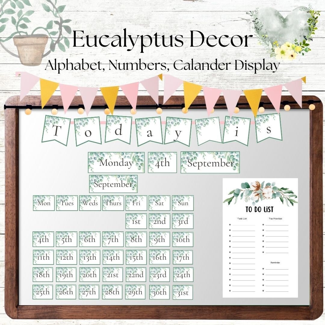 A Eucalyptus Themed Classroom Calendar Set With Upper and - Etsy